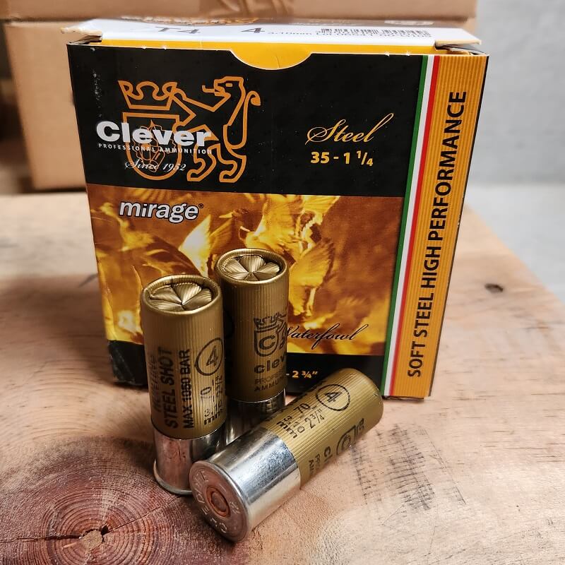 12 Gauge Soft Steel Hunting T4 2-3/4″ 35gm #4 (Clever Mirage) – Ammo Direct