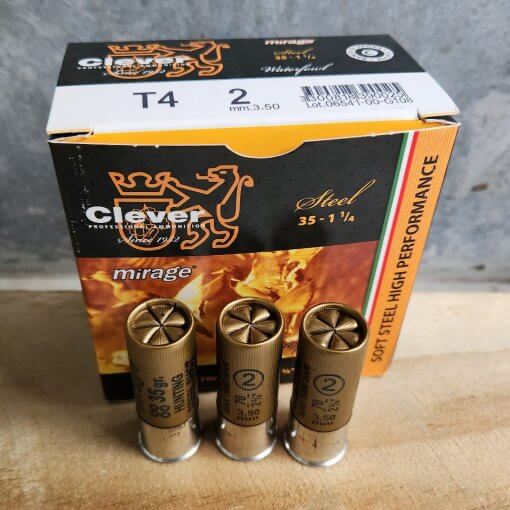 12 Gauge Soft Steel Hunting T4 2-3/4″ 35gm #2 (Clever Mirage) – Ammo Direct